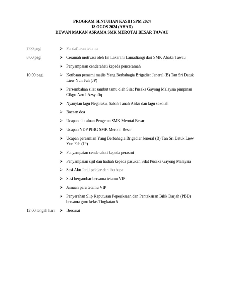 Tentatif Program Sentuhan Kasih SPM | PDF