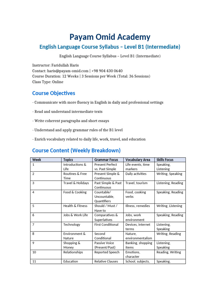B1 English Course Syllabus Online | PDF | English Language | Human ...
