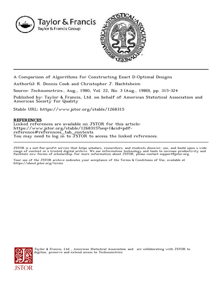 D-Optimal Design Algorithms Comparison | PDF | Mathematical ...