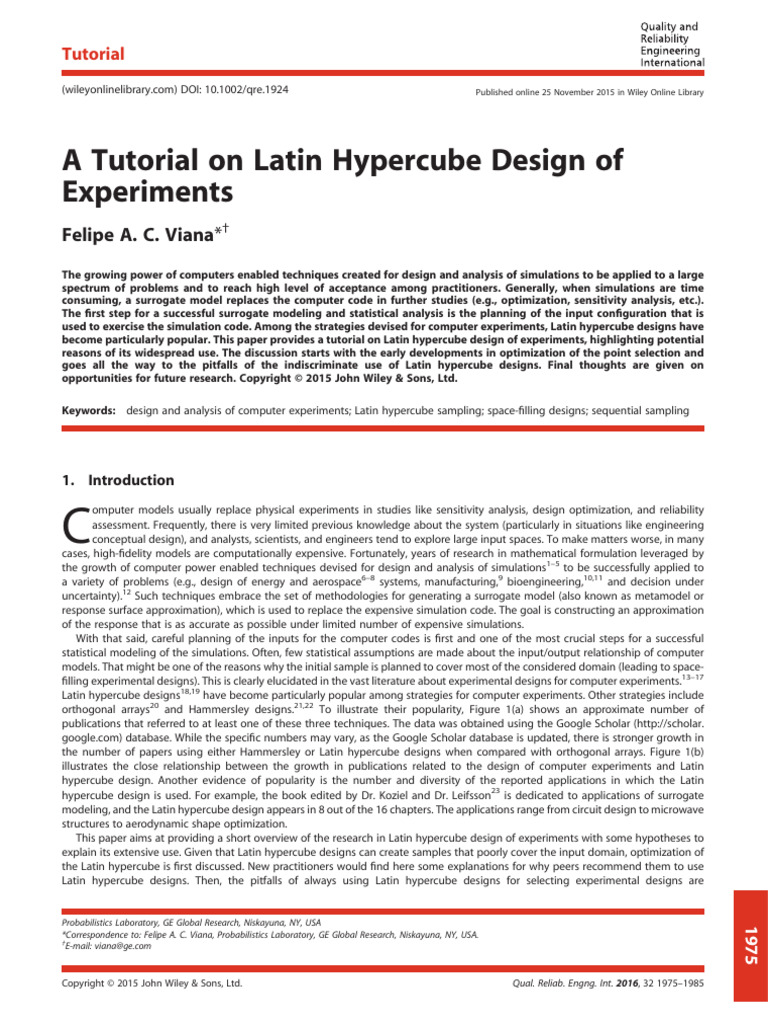 A Tutorial On Latin Hypercube Design of Experiments | PDF ...