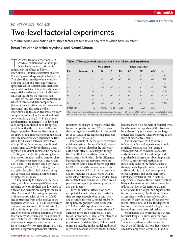 Two Level Full Factorial Pdf Errors And Residuals Statistical