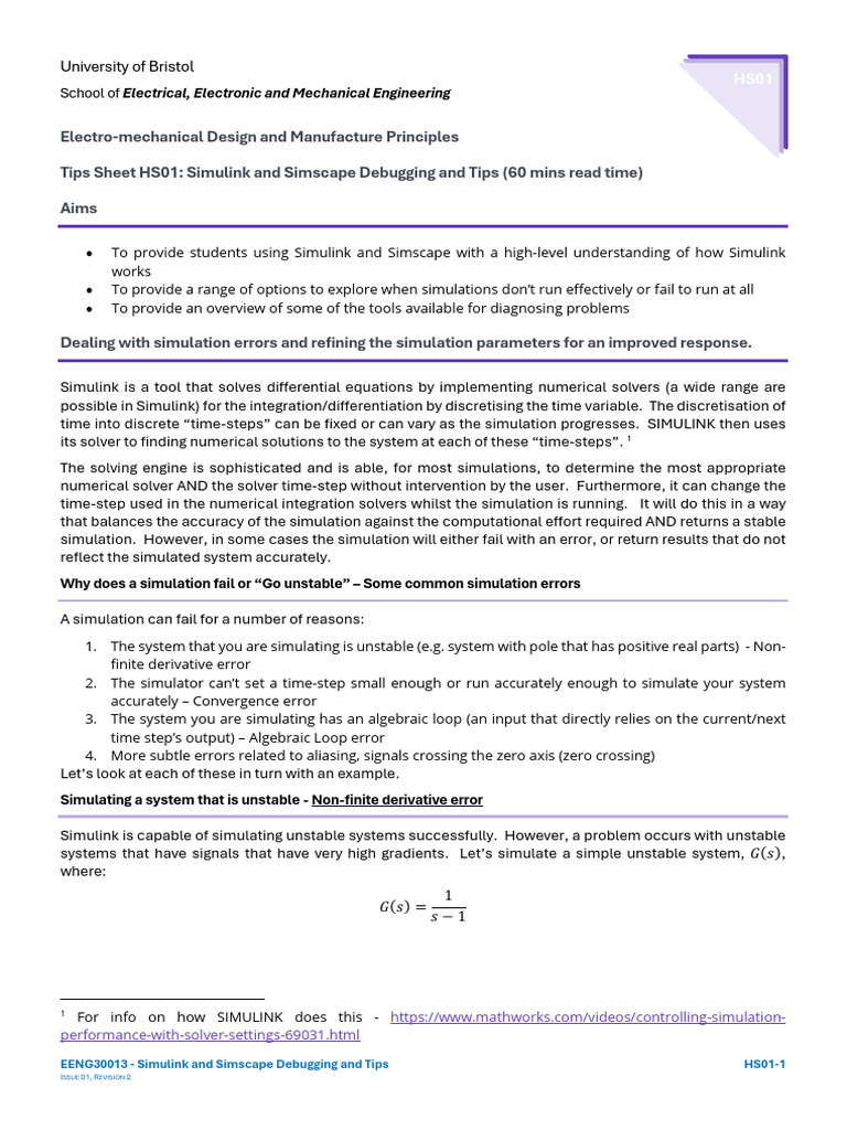Helps Sheet 01 Simulink and Simscape Debugging and Tips | PDF | Applied Mathematics | Computer ...