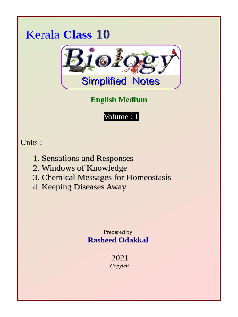 Class 10 Biology English Medium Simplified Notes (Volume 1) 1-4 Units ...