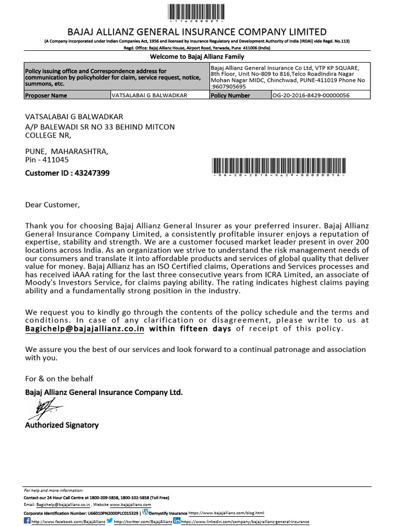 BJAZ_HGI_POLICY_SCHEDULE | PDF | Insurance | Financial Services