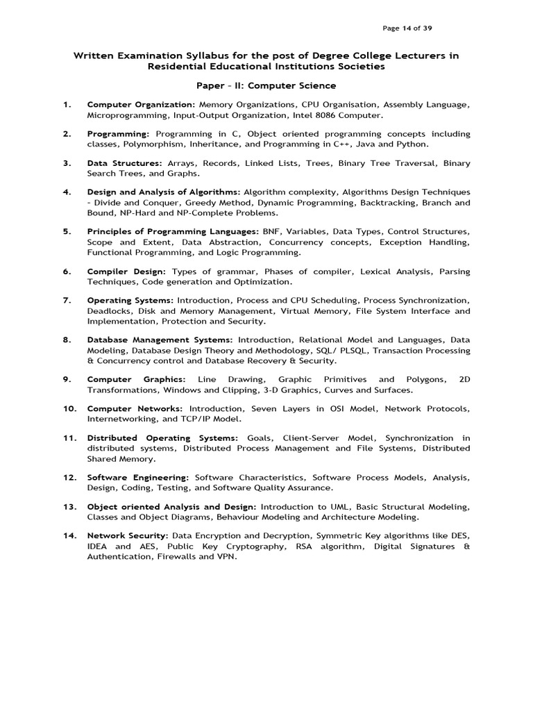 telangana-degree-lecturer-cs-syllabus-b4bb795e | PDF | Computer Programming | Computer Network