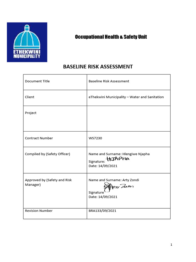 WS 7230 Baseline Risk Assessment | PDF | Risk | Occupational Safety And ...