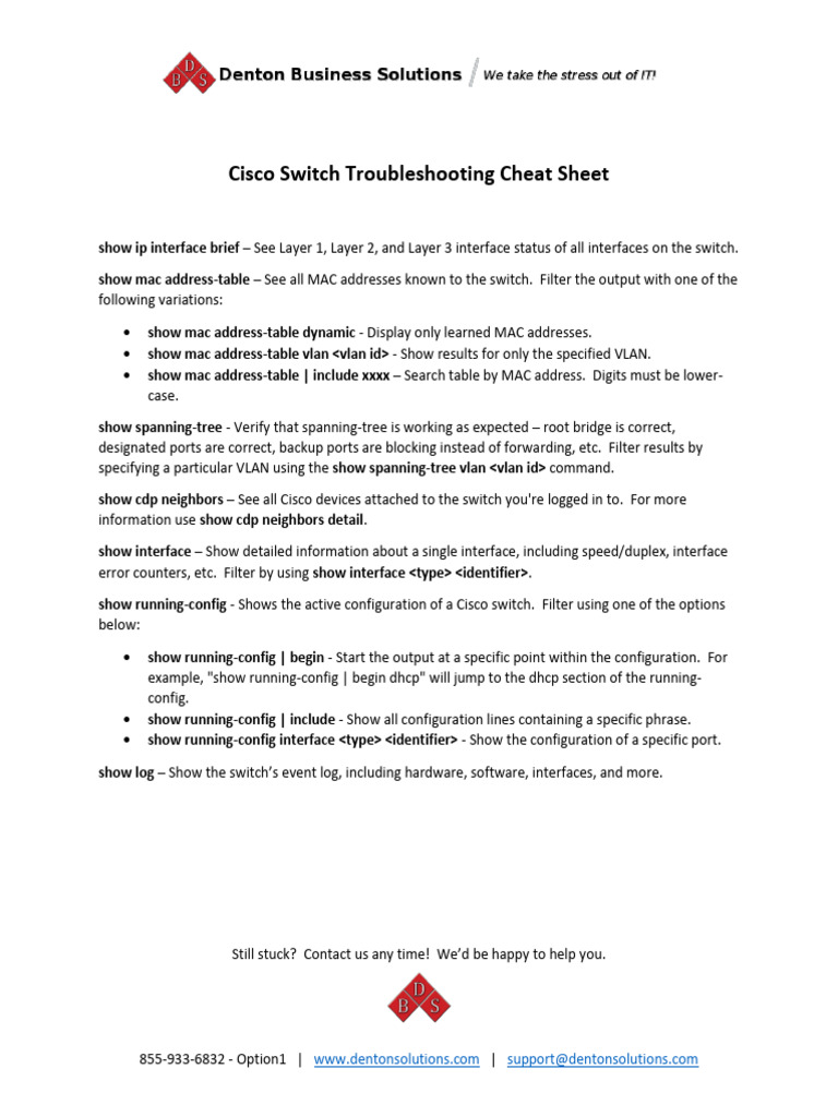 Cisco Switch Troubleshooting Commands Guide | PDF