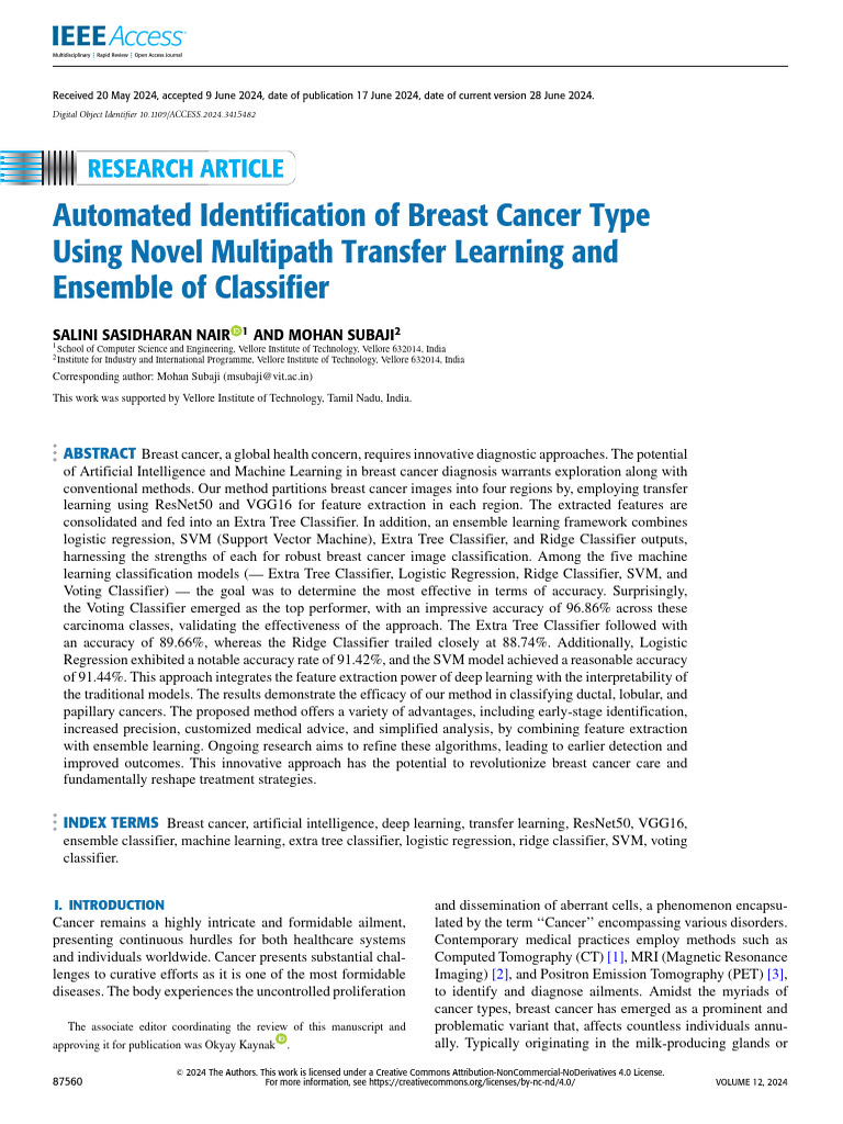 Automated Identification of Breast Cancer Type Using Novel Multipath Transfer Learning and ...