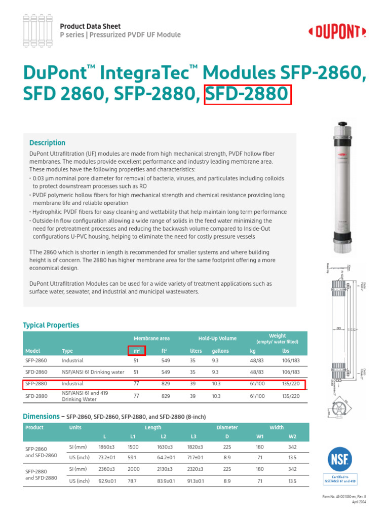 Uf Integratec P Series PVDF Oi SFP 2860 | PDF | Membrane | Materials