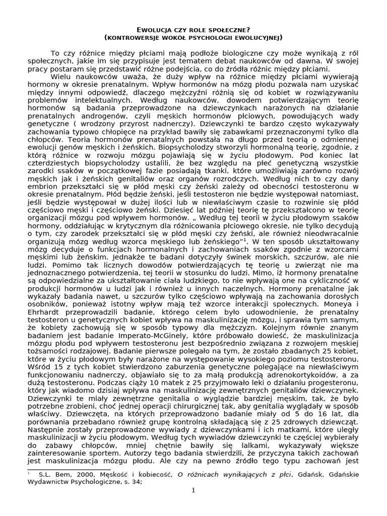 Ewolucja Czy Role Społeczne | PDF