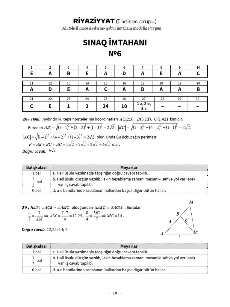 Riyaziyyat Qrup 1 AZ Sinaq 6 | PDF