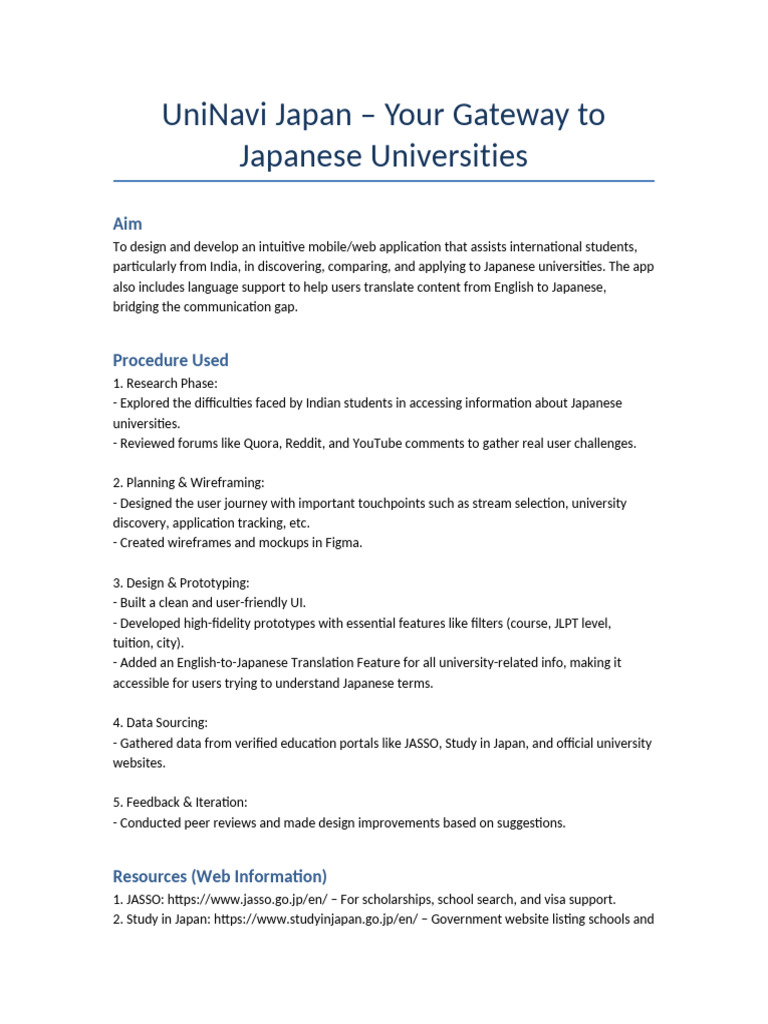UniNavi Japan Project Report | PDF | Usability | Information Technology