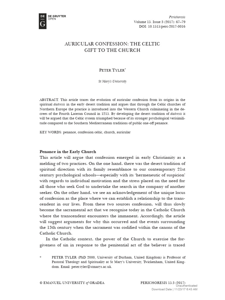 (Perichoresis) Auricular Confession The Celtic Gift To The Church-2 ...