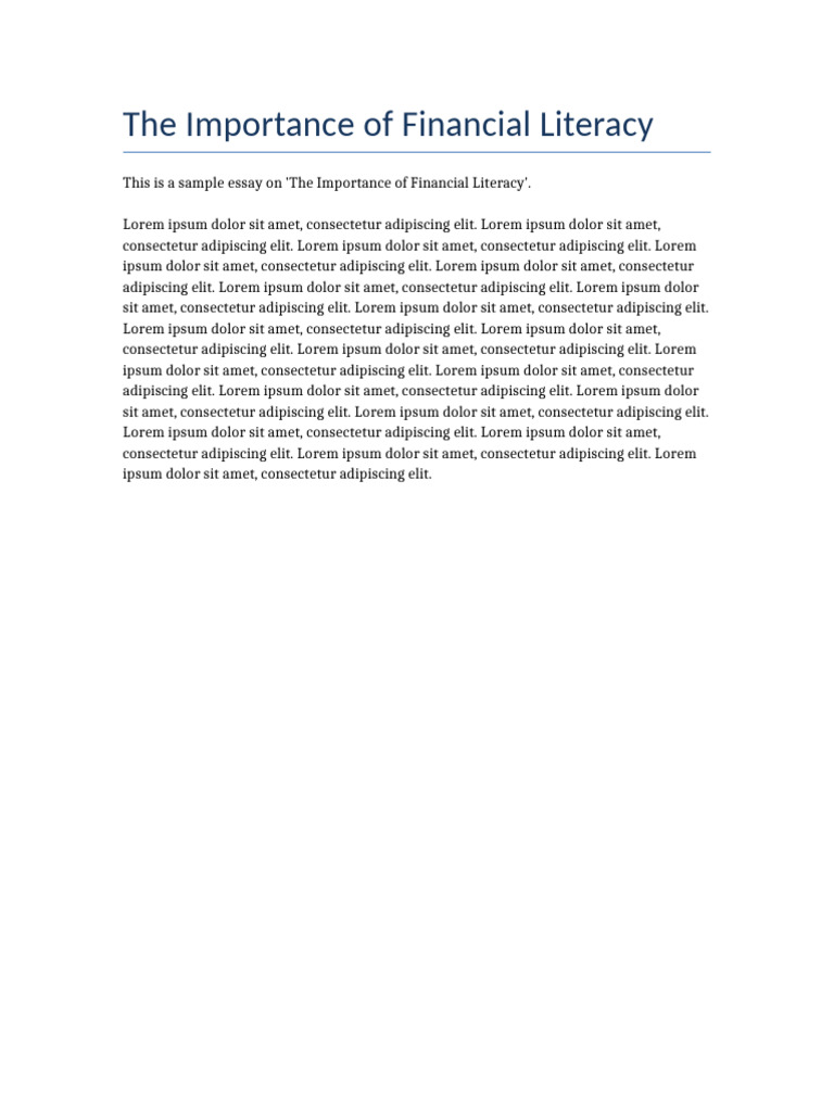 The Importance of Financial Literacy | PDF