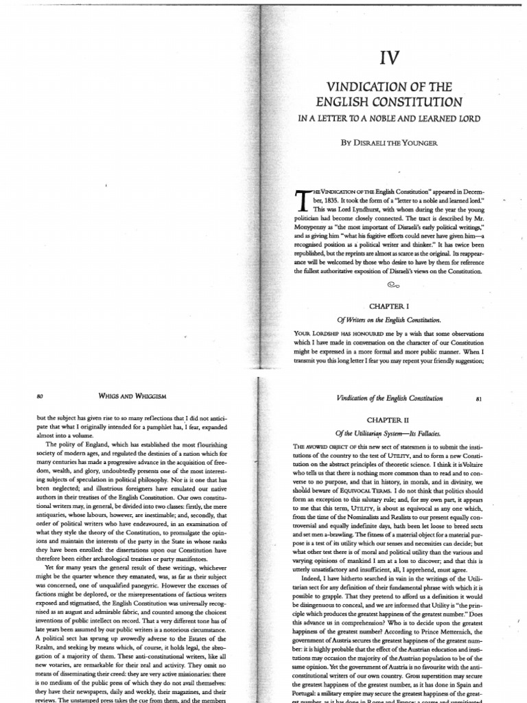 Disraeli: Vindication of The English Constitution | PDF