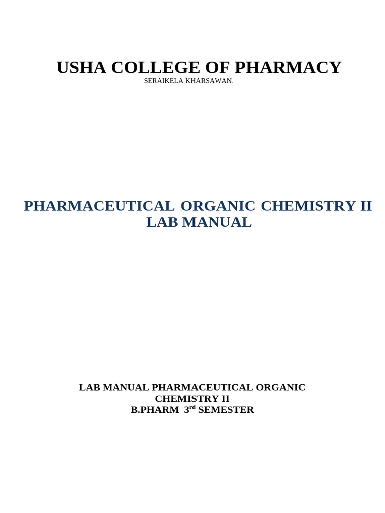 Pharmaceutical Organic Chemistry II Lab Manual | PDF | Iodine ...
