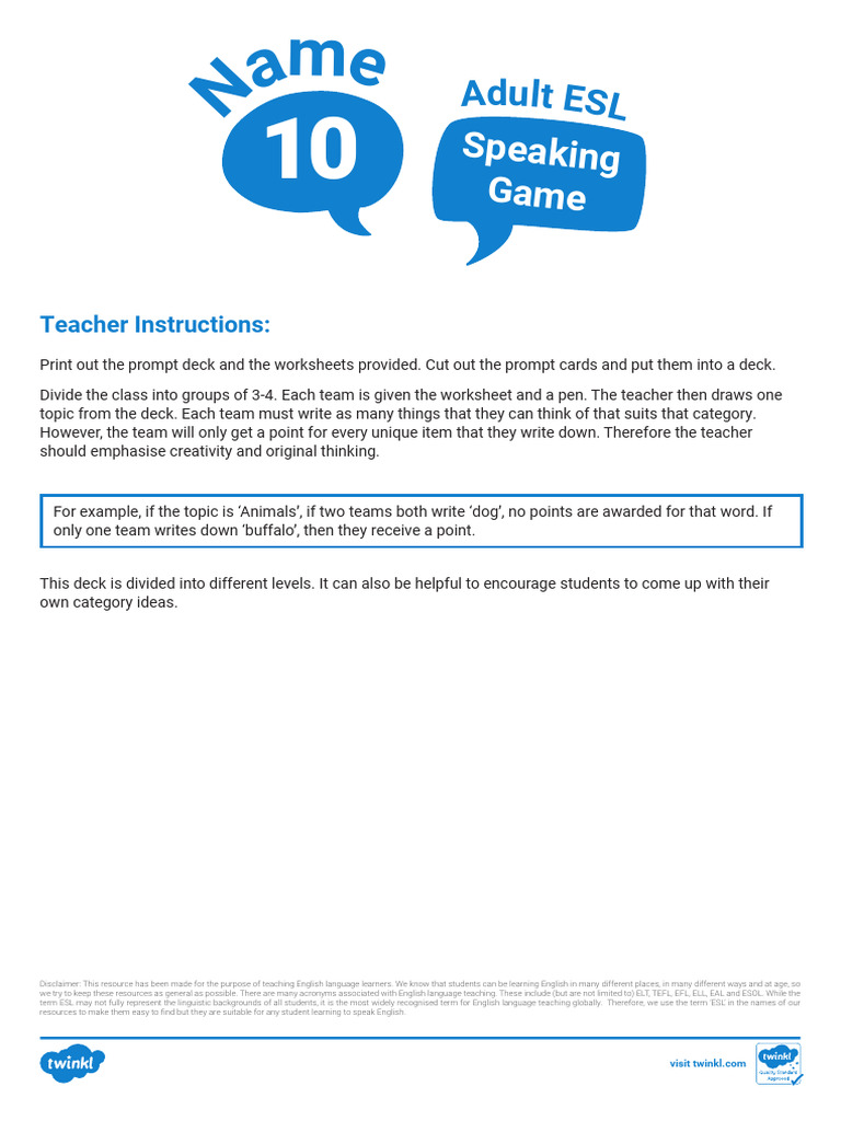 T 1683891090 Worksheet Adult Speaking Game Name 10 Adults b1 b2 - Ver ...