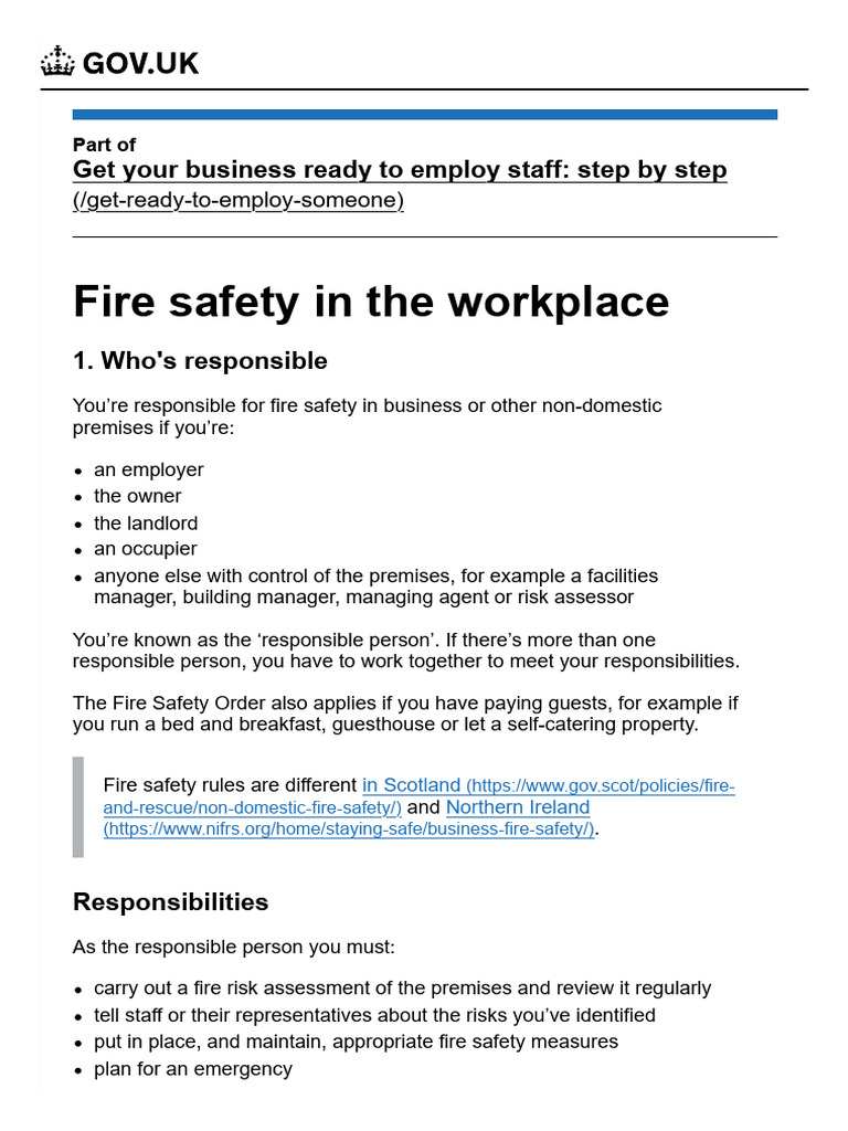 Print Fire Safety in The Workplace - Who's Responsible - GOV - UK | PDF ...