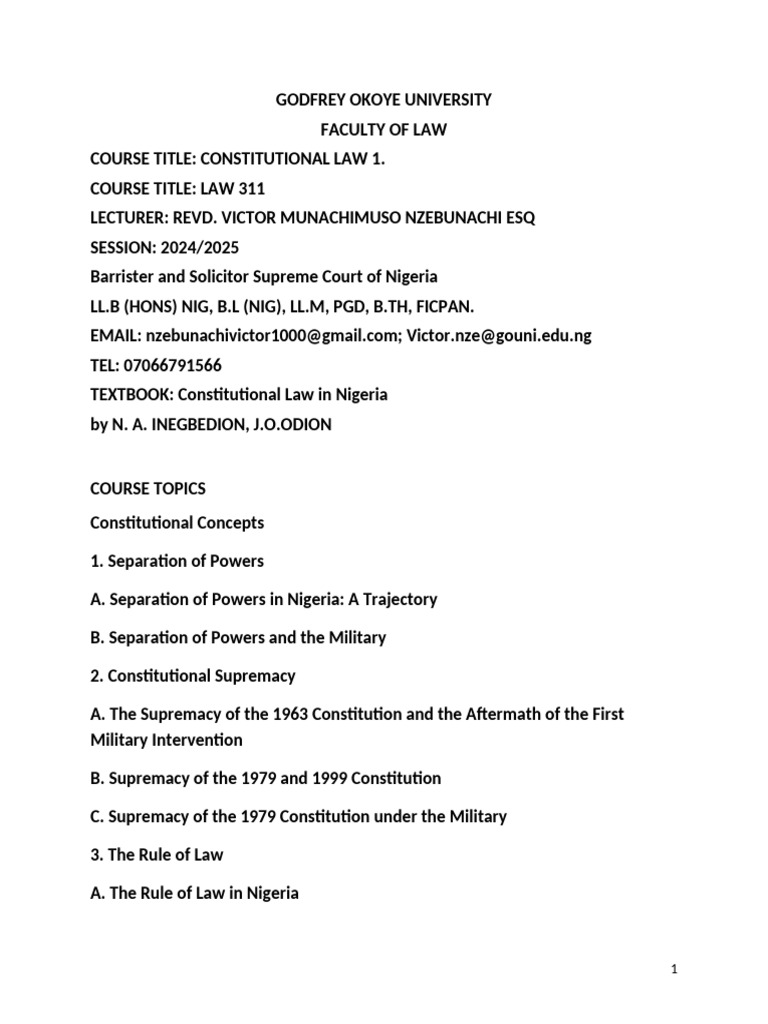 Constitutional Law Lecture Note | PDF | Constitution | Separation Of Powers