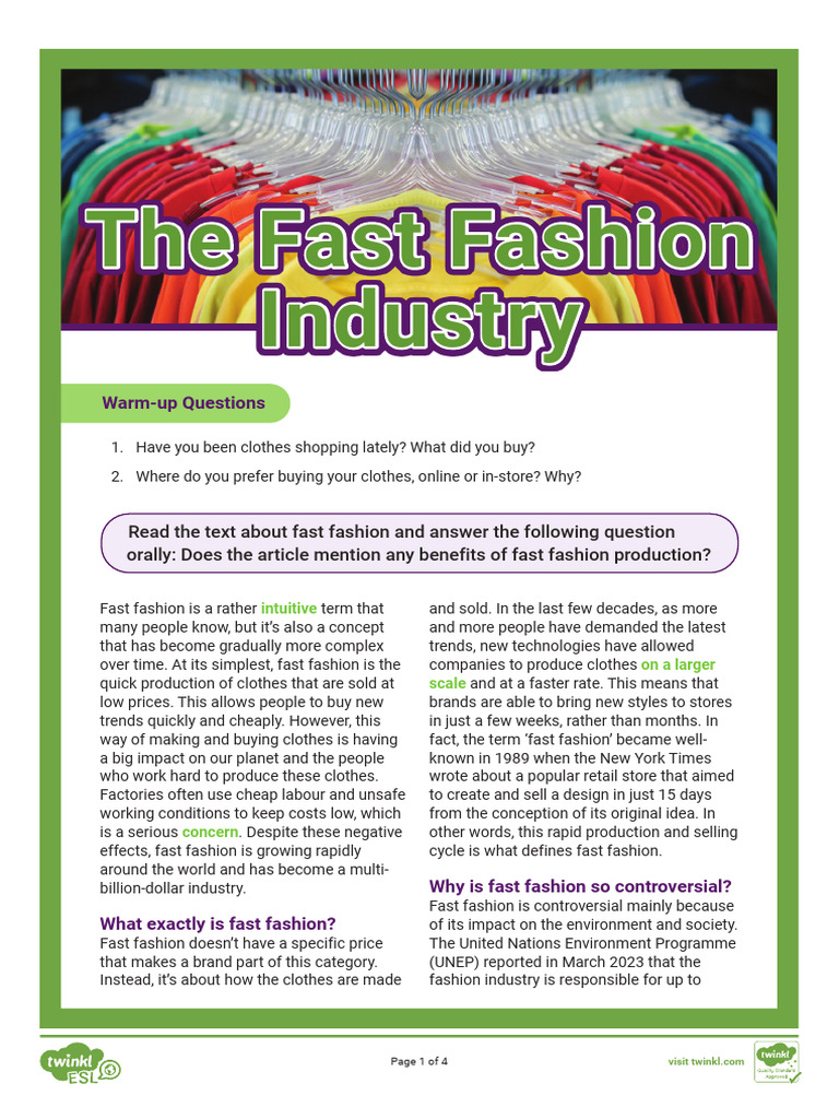 T 1724265453 Esl Fast Fashion Reading Comprehension Adults b2 - Ver - 1 ...