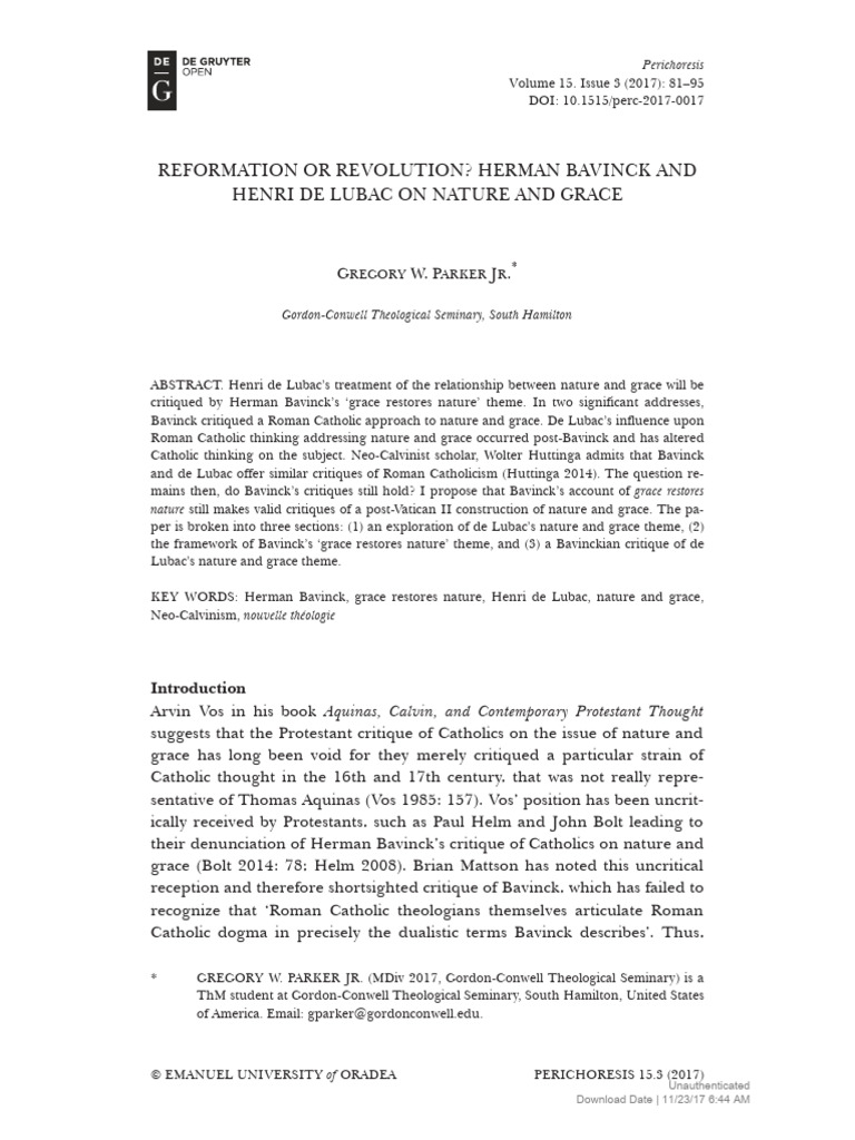 (Perichoresis) Reformation or Revolution Herman Bavinck and Henri de ...
