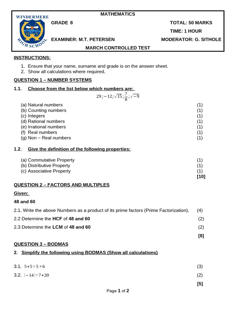 MT Petersen March Math GR8 | PDF | Real Number | Numbers