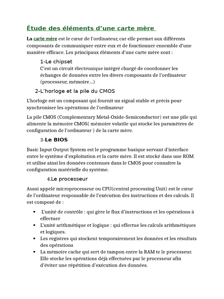 Composants essentiels de la carte mère | PDF | USB | Entrée/Sortie