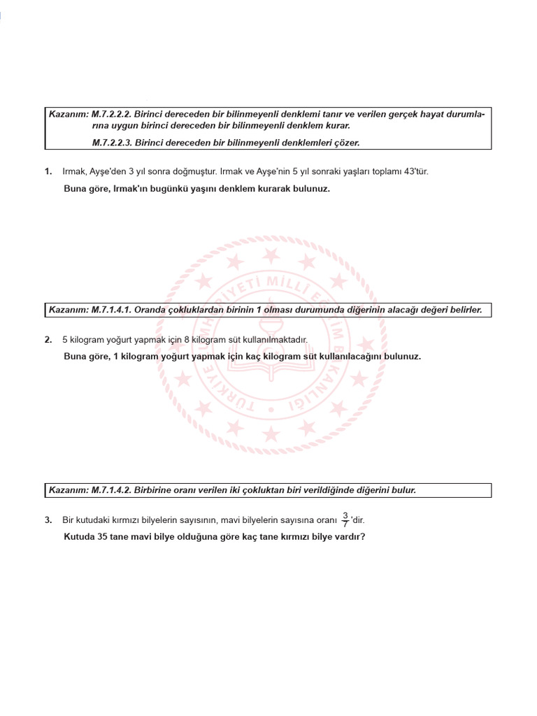 02 2023-2024 7. SNF Matematik 2. Dynem 1. Yazl Sorular | PDF