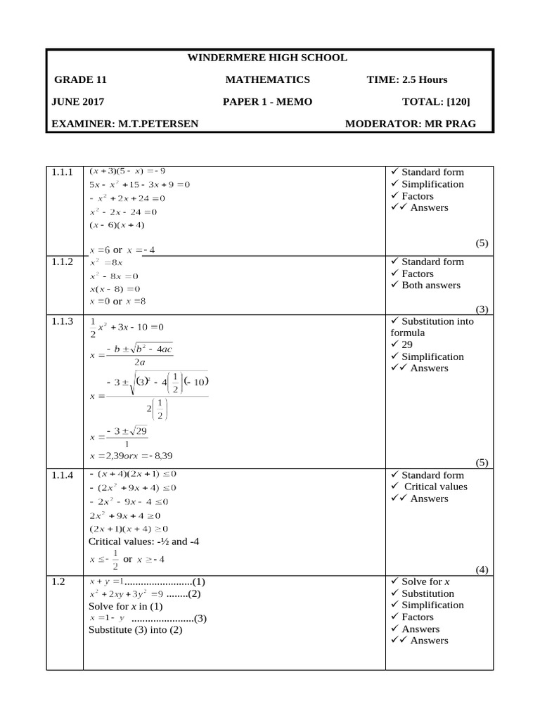 Windermere High School Grade 11 Math Exam | PDF | Quadratic Equation | Mathematics