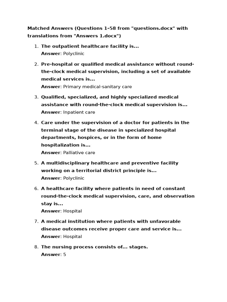 Matched Medical Questions and Answers | PDF | Medical Ethics | Hospital