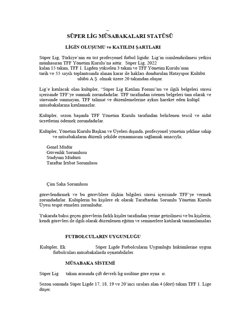 Trendyol Super Lig Musabakalari Statusu | PDF