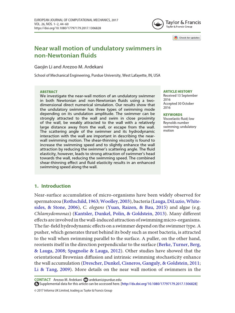 Undulatory Swimmers in Non-Newtonian Fluids | PDF | Stress (Mechanics ...