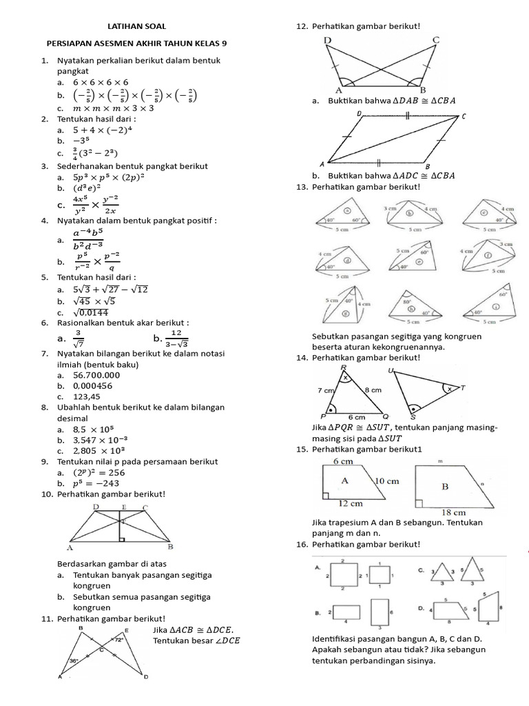 Latihan Soal Persiapan Asat KLS 9 | PDF