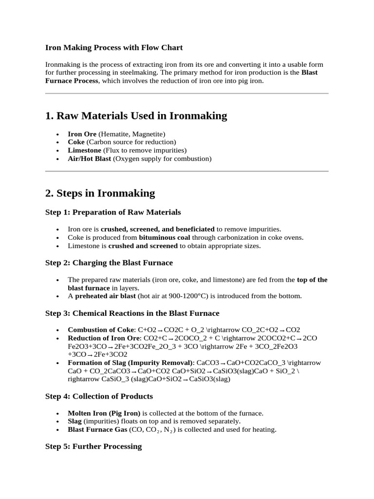Iron Making Process With Flow Chart | PDF