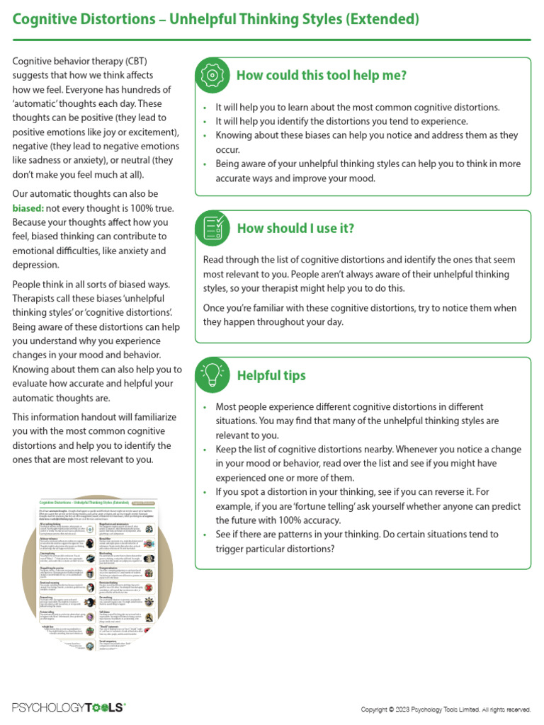 Cognitive Distortions Unhelpful Thinking Styles Extended - Lang Eng Us ...