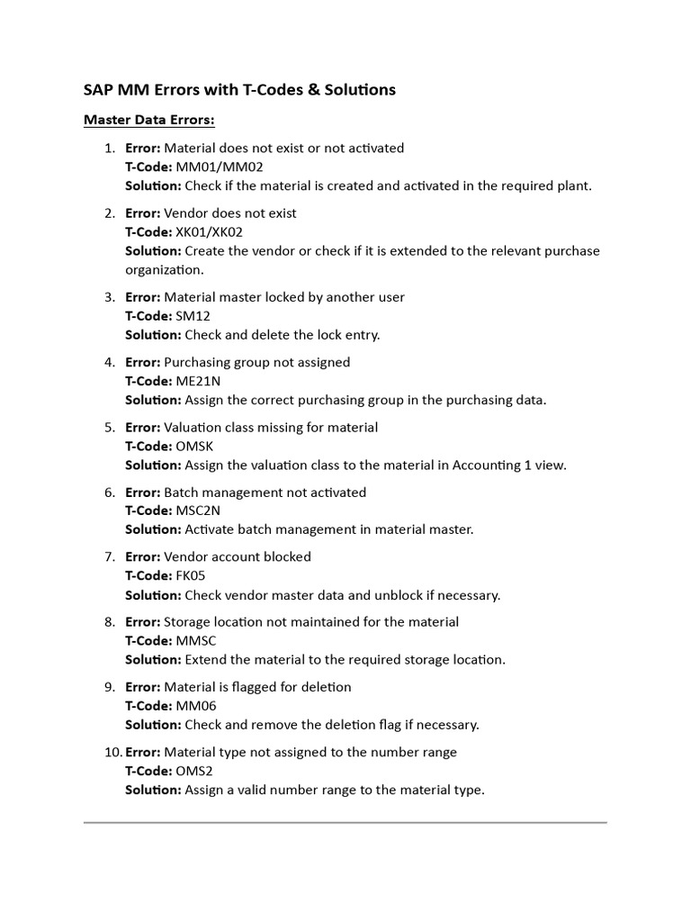 SAP MM Errors With Solution | PDF | Inventory | Computing
