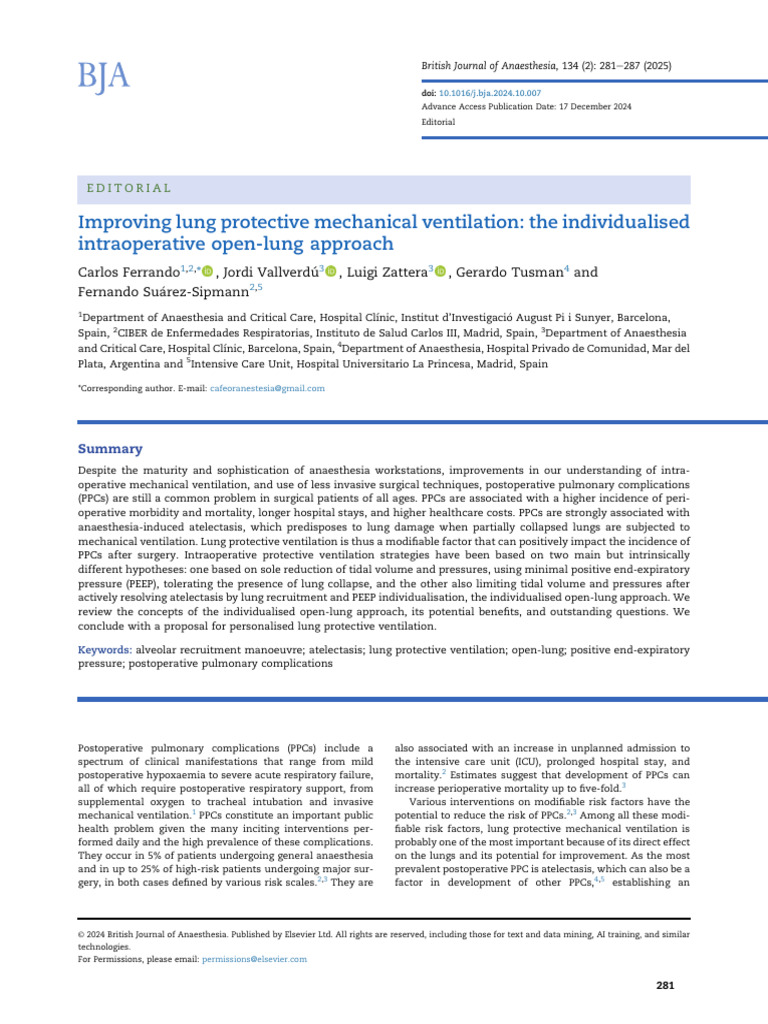 Improving Lung Protective Mechanical Ventilation | PDF | Intensive Care ...