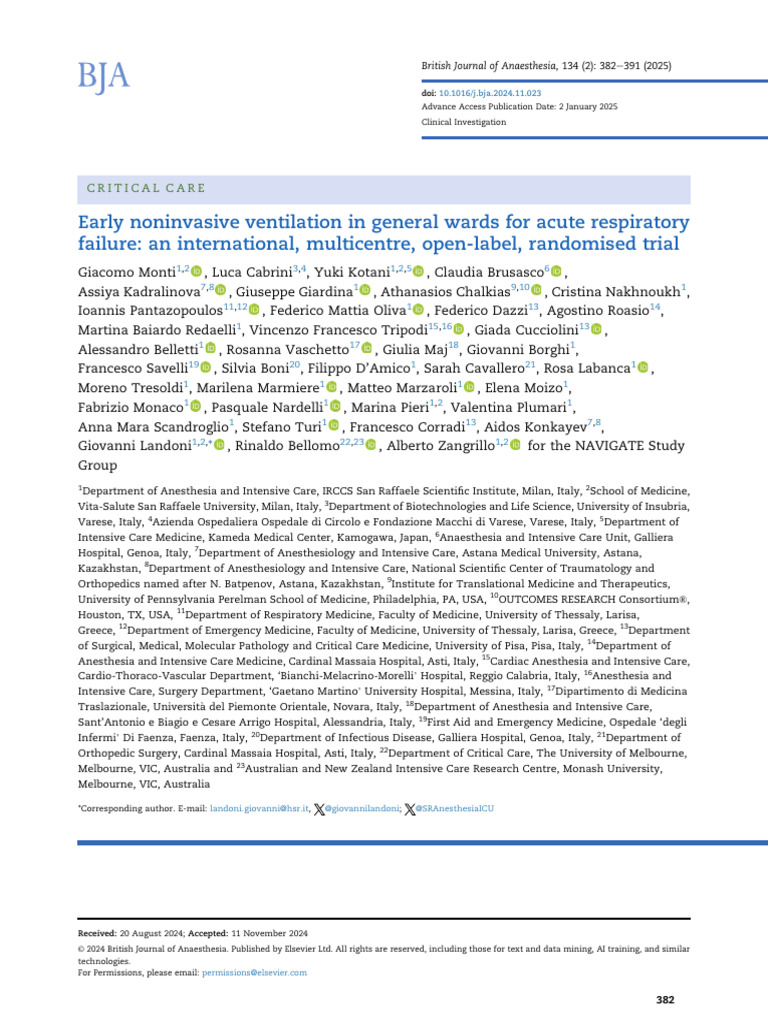 Early Noninvasive Ventilation in General Wards For | PDF | Respiratory ...