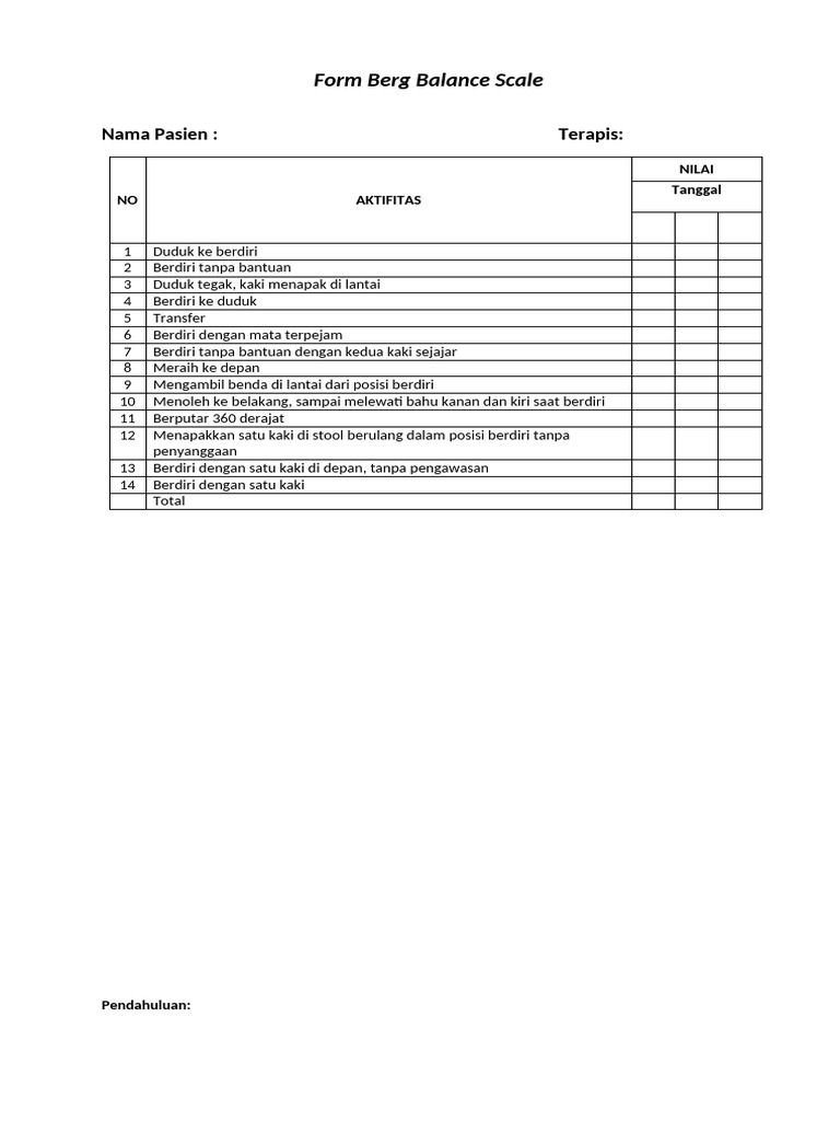 Formulir Berg Balance Scale | PDF
