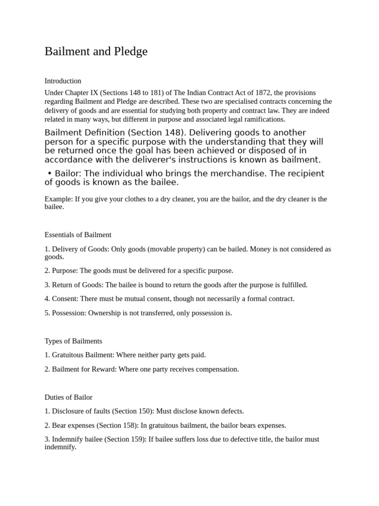 Understanding Bailment and Pledge in Law | PDF | Legal Liability | Debt
