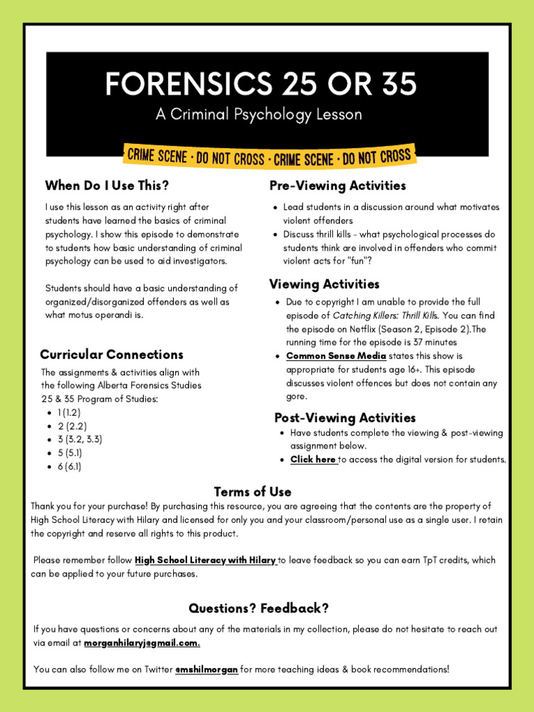 Forensics 25 or 35: A Criminal Psychology Lesson | PDF | Serial Killer ...