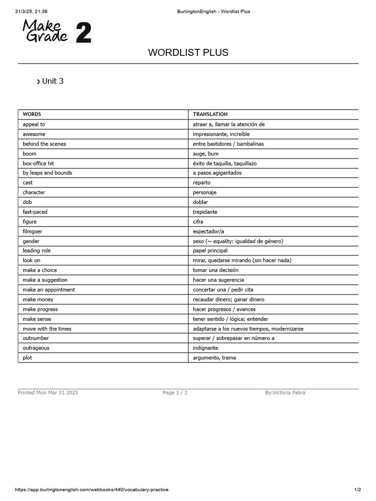 Vocabulario Unidad 3 | PDF