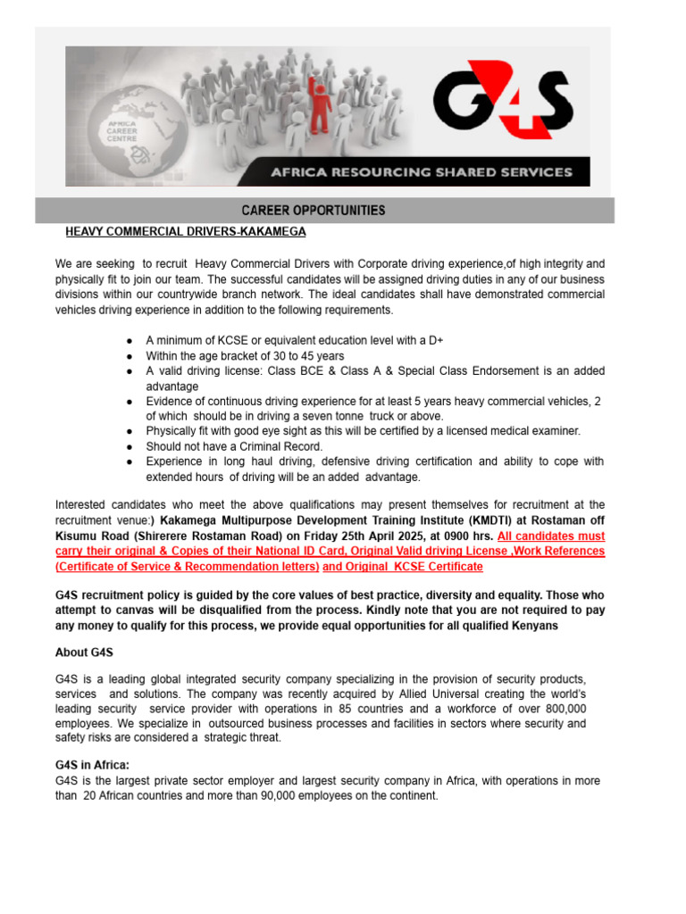 Vacancy Announcement - Heavy Commercial Drivers-Kakamega. | PDF ...