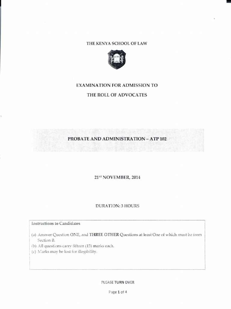 ATP 102 Probate and Administration - Nov 2014 | PDF | Will And ...