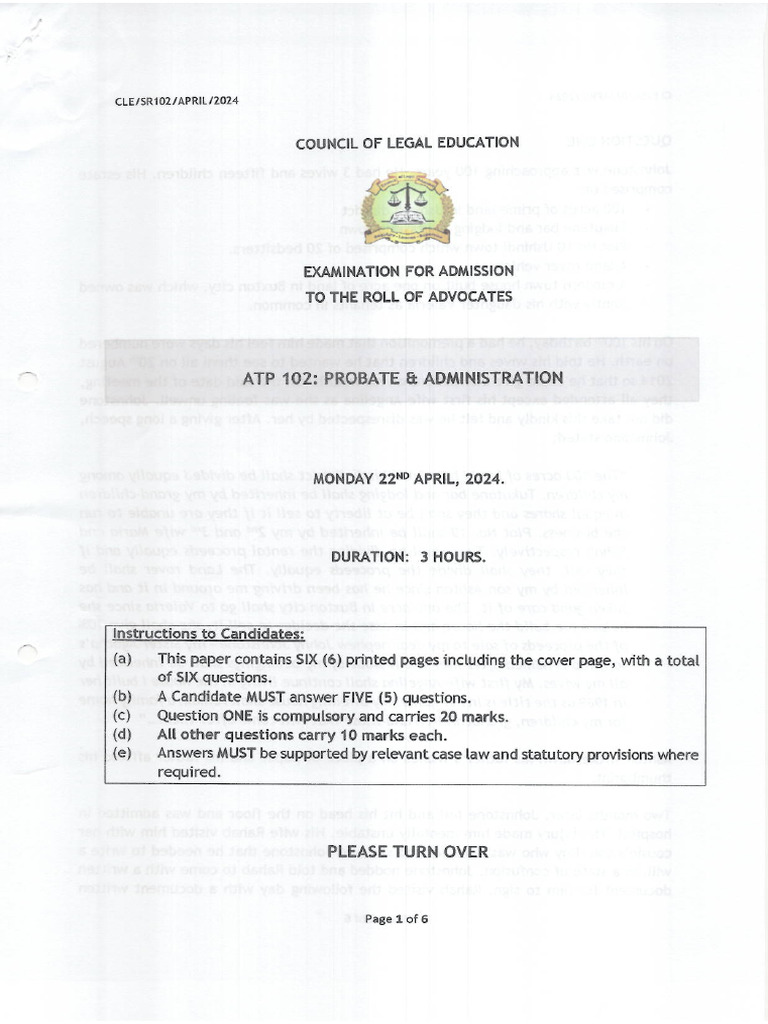 ATP 102 Probate & Administration APRIL 2024 | PDF