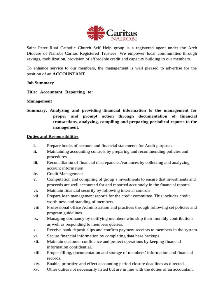 Advertisement For ACCOUNTANT Saint Peter Ruai | PDF | Accounting | Business