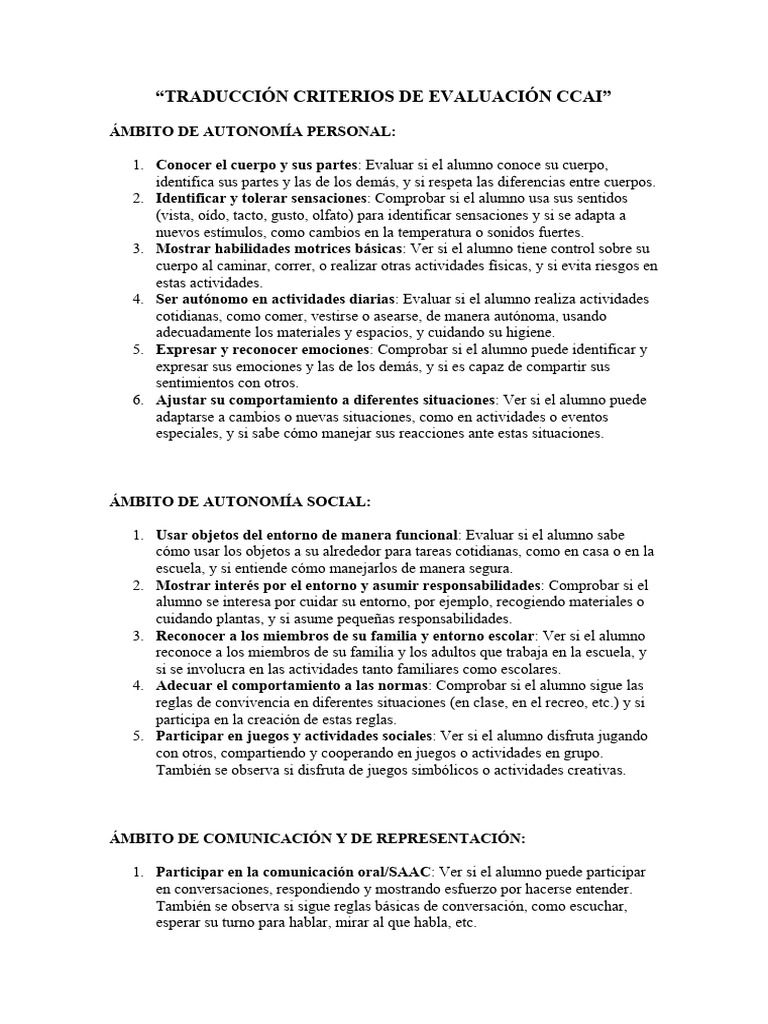 Traducción Criterios de Evaluación Ccai | PDF | Comunicación | Las emociones