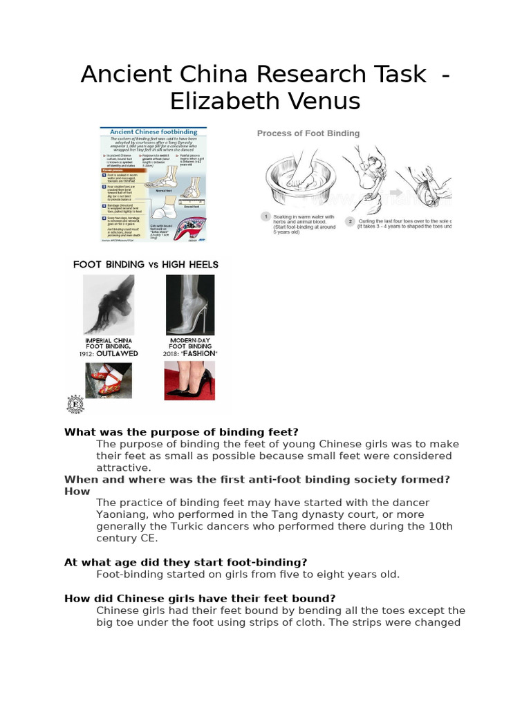 Ancient China Research Task - Elizabeth Venus | PDF | Foot | Human ...