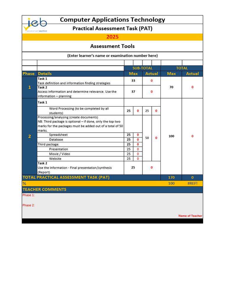 NSC CAT PAT Assessment Tools 2025 PN | PDF | Spreadsheet | Page Layout