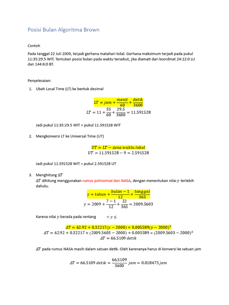 3a. Posisi Bulan Algoritma Brown | PDF